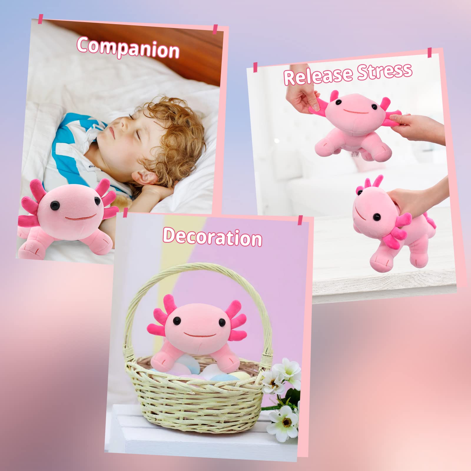 CHUDATOM Kawaii Axolotl Plush Toy 10.5'' Soft Stuffed Animal Pillow Doll for Kids Birthday Home Decor