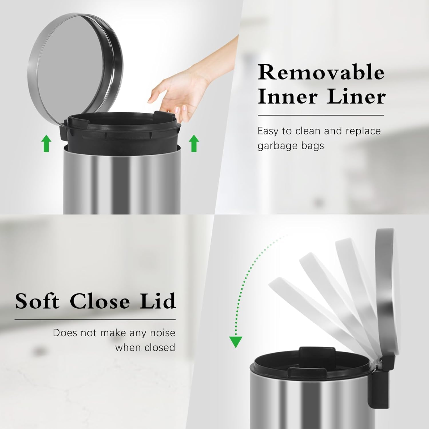 Bigacc Trash Can, Mini Stainless Steel 6 Liter/1.6 Gallon Bathroom Trash Can Step Garbage Can Round Trash can with Lid w/Removable Inner Bucket Waste Basket for Bathroom Kitchen Office