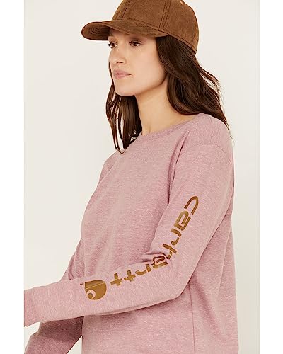 Carhartt Women's Loose Fit Heavyweight Long Logo Sleeve Graphic T-Shirt, Foxglove Snow Heather, Small