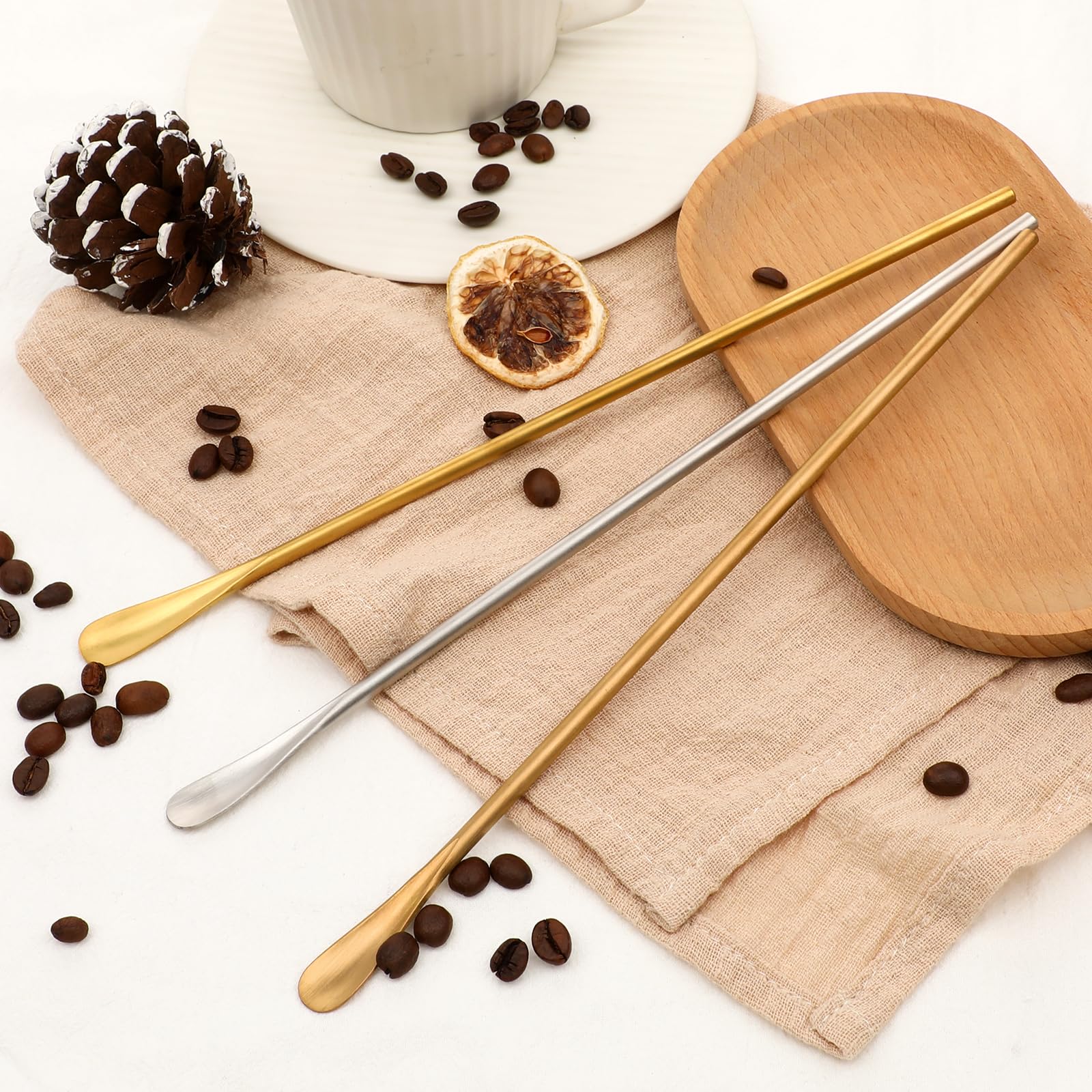 Coffee Stir Sticks, 3 Pcs Coffee Spoons Stainless Steel Mixing Spoon with Long Handle 10 Inches Metal Cocktail Stirring Spoons Tea Spoon Espresso Spoons Accessories Iced Coffee Drinks Stirrer Set