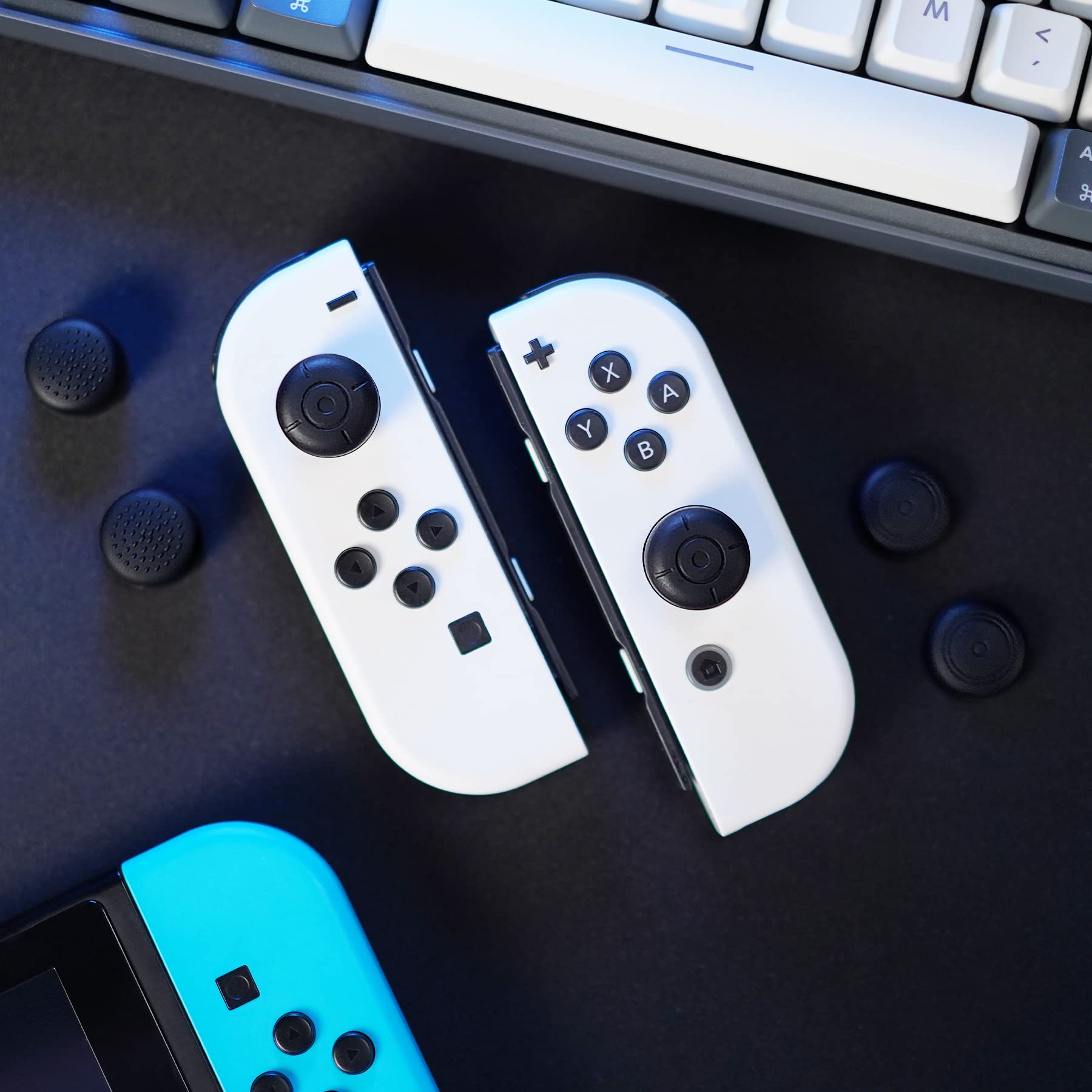 eXtremeRate 3 Pairs Anti-Slip Black Silicone Extended Length Thumb Grips Thumbstick Caps Case Cover for Nintendo Switch Joy-Con & Switch OLED Joy con, Jostick Cover Caps for Nintendo Switch Lite