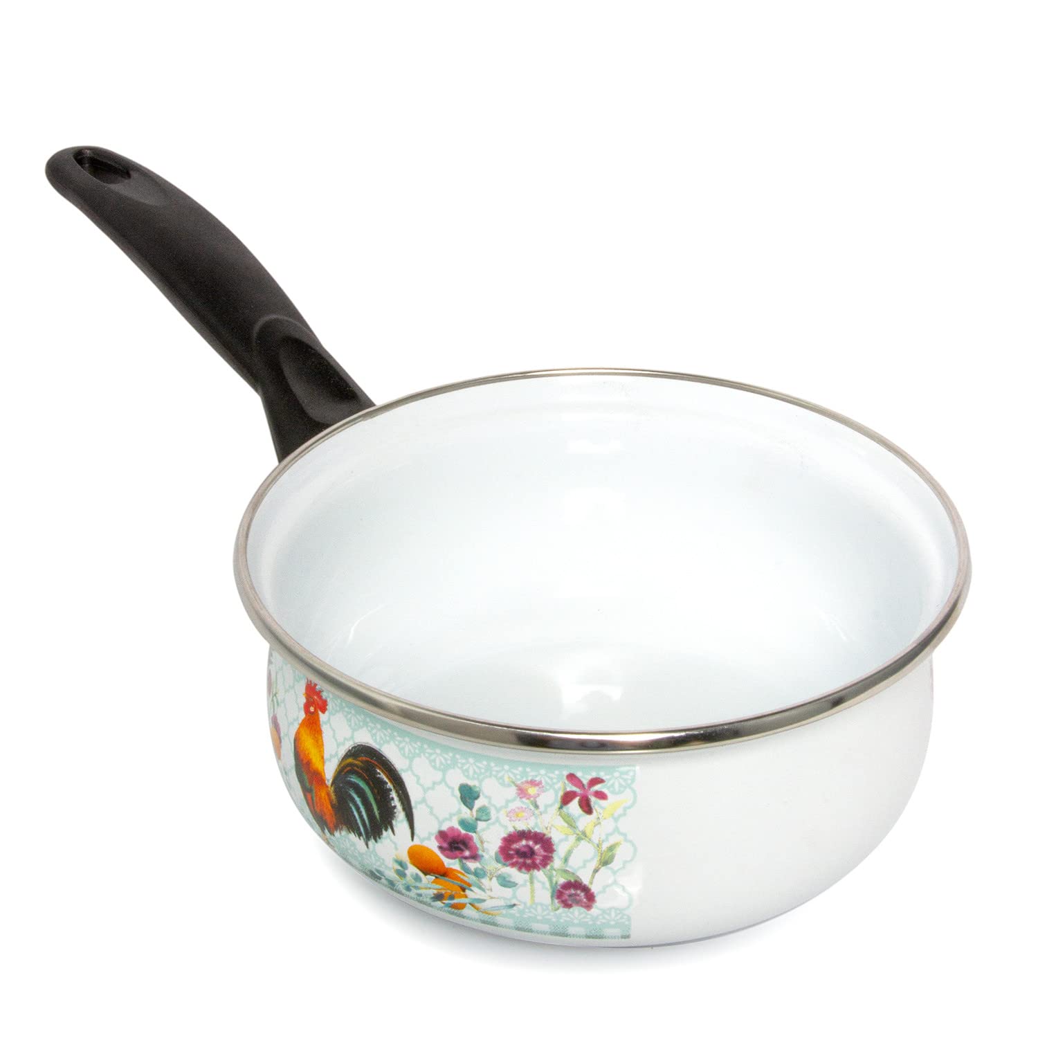 Enamel Aluminum Saucepan Butter Warmer Milk Boiling Melting Pot Enamel Saucepan 1.45 Qt (1.4 L) Cookware Soup Pot (Apples)