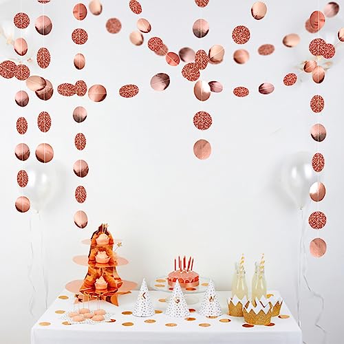 ccHuDE 4 Pcs Circle Dots Garland Glitter Hanging Garland Party Decor Banner Backdrop Circle Streamers Party Decorations for Birthday Wedding Christmas Rose Gold