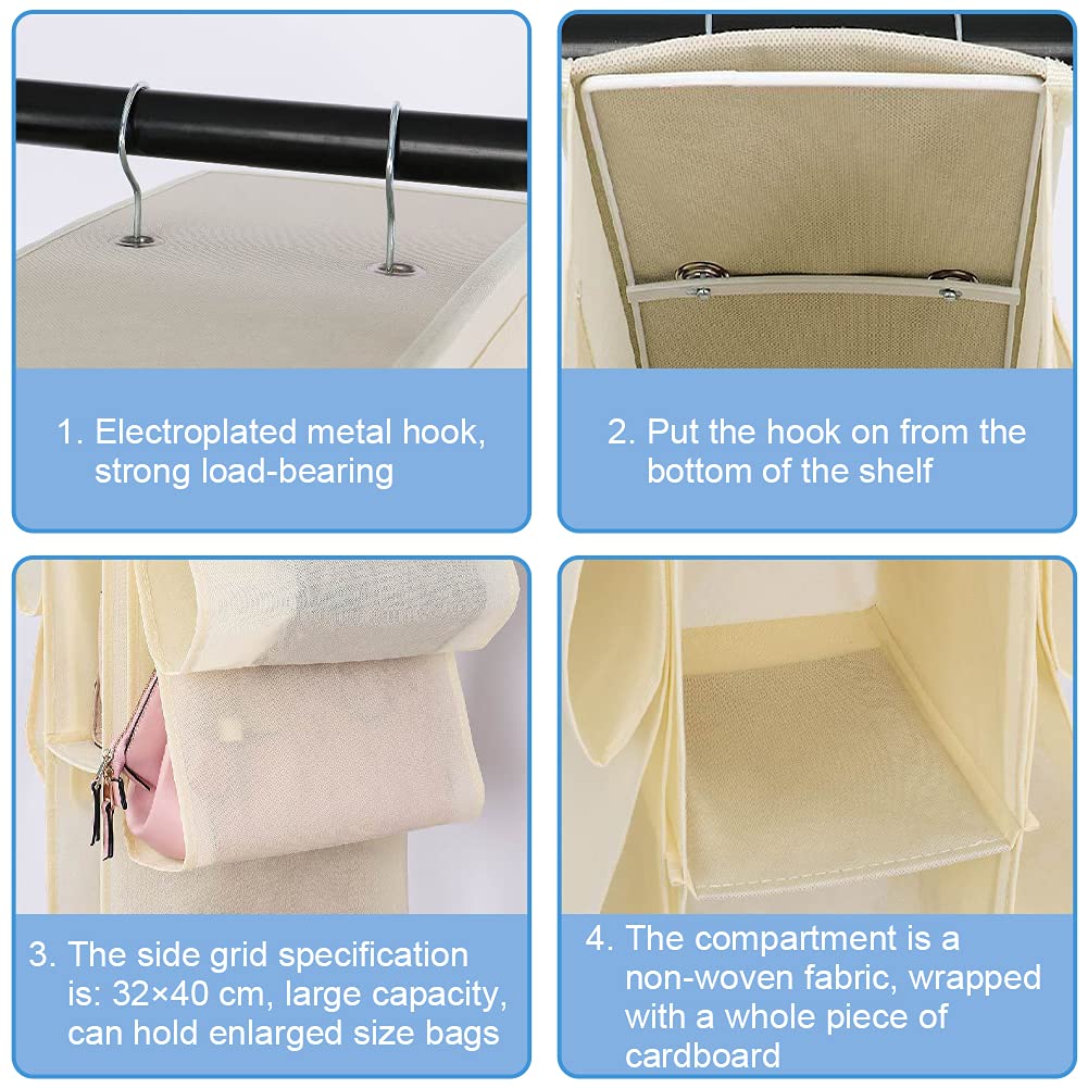 DYYGIRL Hanging Purse Organizer Wardrobe Closet Organizer 10 Pockets Hanging Closet Storage Bag Nonwoven for Wardrobe Accessories Storage Bag(Beige)