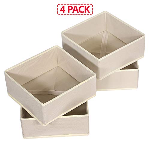 DIOMMELL 4 Pack Foldable Cloth Storage Box Closet Dresser Drawer Organizer Fabric Baskets Bins Containers Divider for Clothes Underwear Bras Socks Clothing,Beige 400