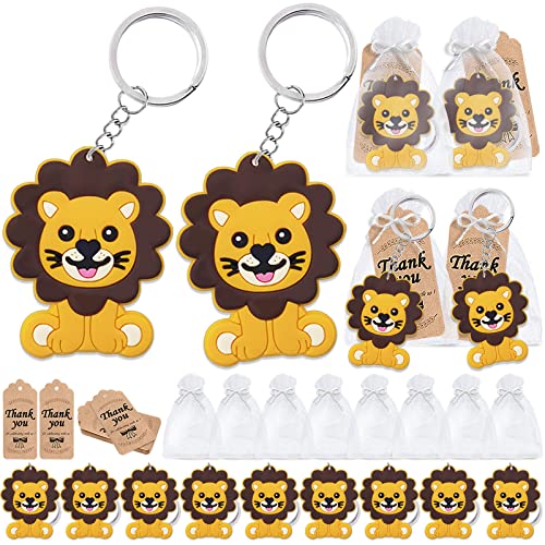 CiciBear 60 Pack Lion Party Decorations for Guests, 20 Lion Keychains, 20 Tags and 20 Gift Bags for Jungle Safari Wild Woodland Baby Shower, Kids Birthday Party Favor