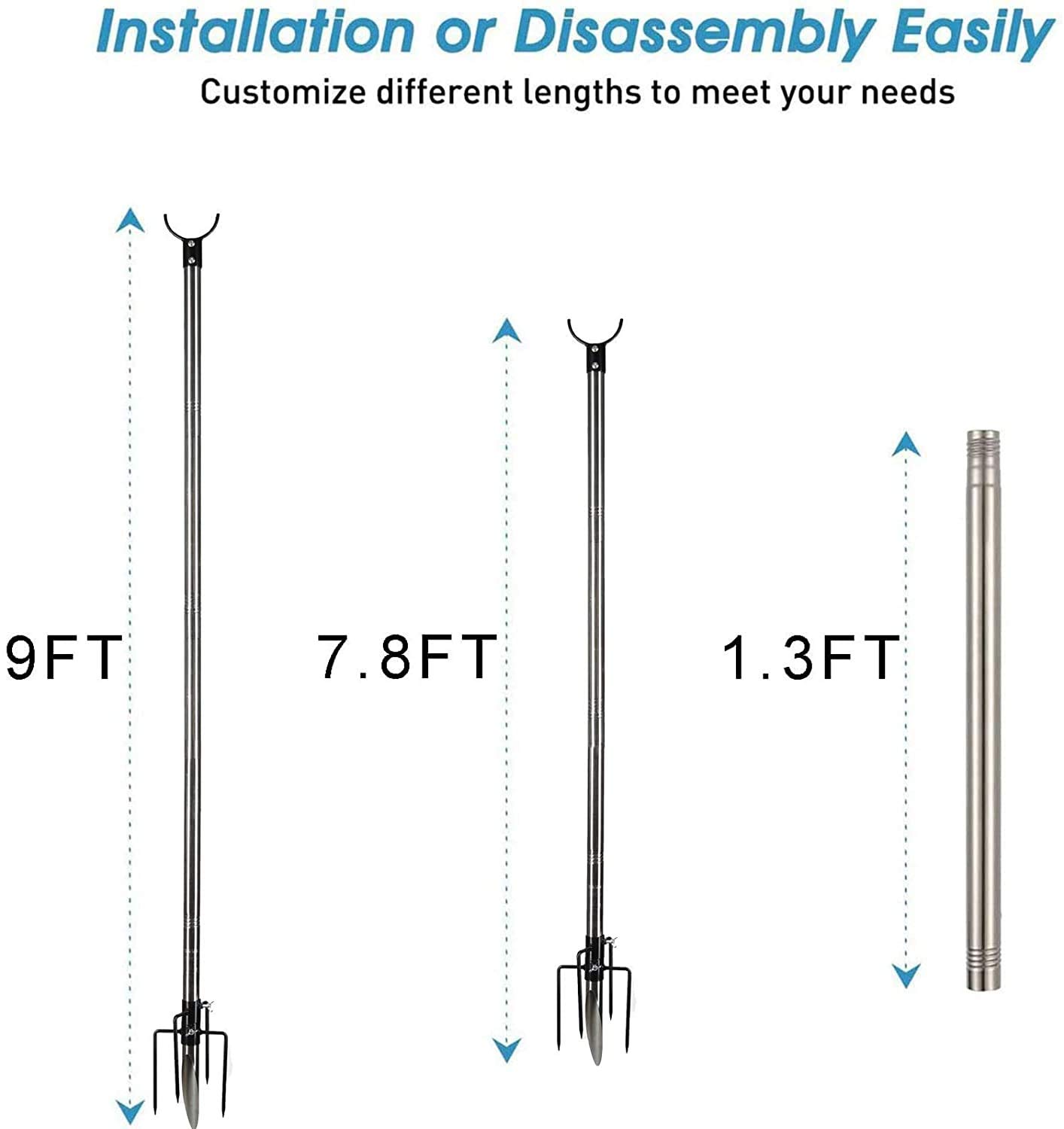 Harrms String Light Poles for Outdoors,10FT Stainless Steel Strong Wind Resistant, LED Solar Hanging String Lights Used for Patio, Courtyard, Garden, Wedding Cafe Party Light Pole Hanger