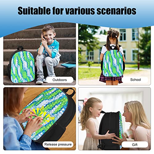 CNRYRIO Large Pop Fidget Backpack Pop It Backpack Cute Kids School Bag 16 Inches for 3-12 Years Boys and Girls Casual Toy Backpack(Tie Dye Green)