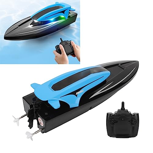 Emoshayoga RC Boats Toy, Racing RC Boats 25kmh 4CH High Speed LED Light with Remote Control for Lakes