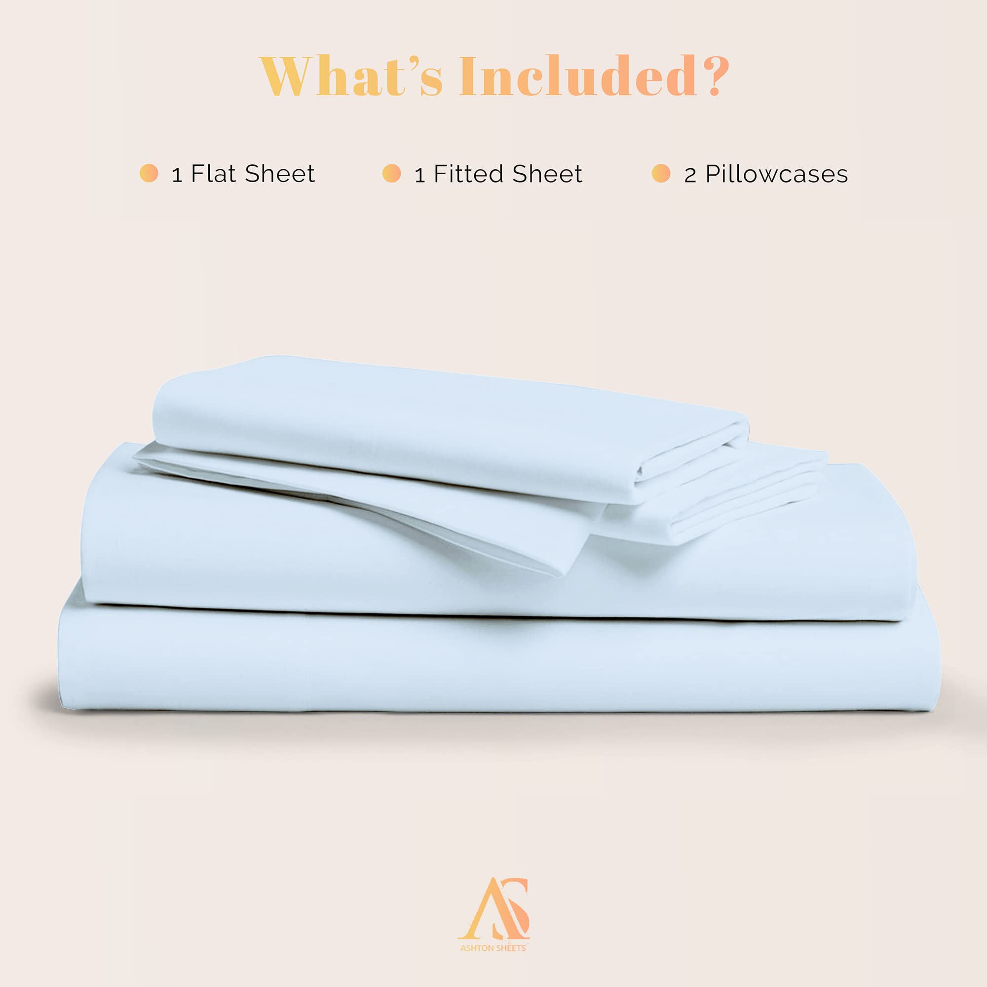 Ashton Sheets 100% Egyptian Cotton Sheets Queen Size - 800 Thread Count 4 PC Queen Sheet Set Egyptian Cotton, Sateen Luxury Sheets Queen Size, High Thread Count Sheets, 16" Deep Pocket - Light Blue