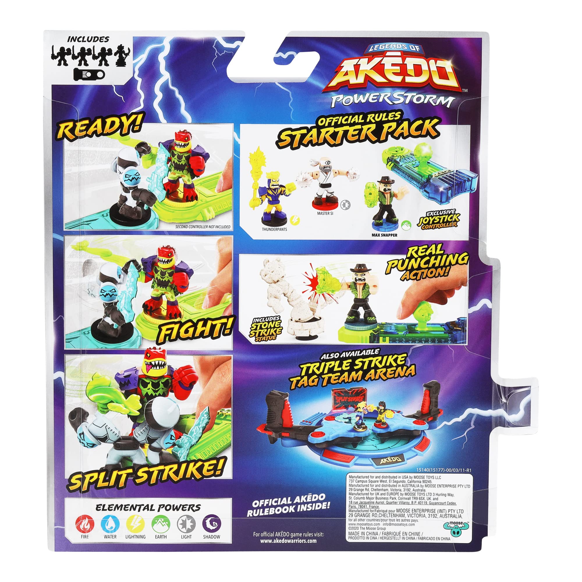 Legends of Akedo Powerstorm | Official Rules Starter Pack Legendary Punch Attack | 3 Mini Battling Action Figures with Training Practice Piece and Exclusive Joystick Controller