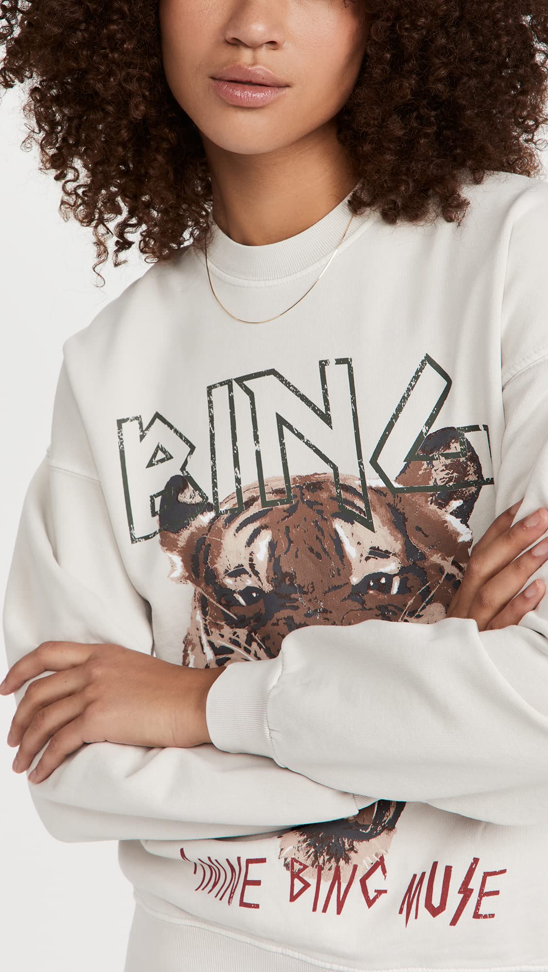 ANINE BING Women's Tiger Sweatshirt - Stone, Grey, L