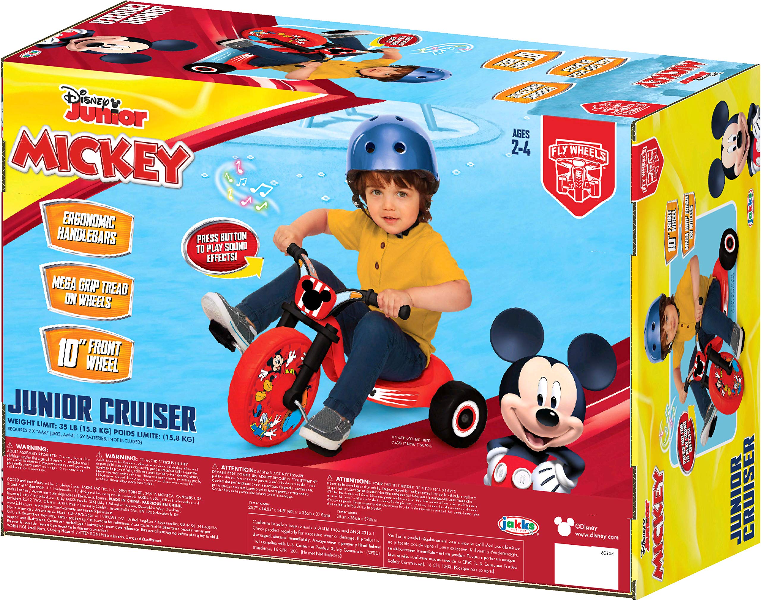 Fly Wheels Mickey Mouse 10 Junior Cruiser Ride-On Pedal-Powered Toddler Bike Trike, Ages 18-36 M for Kids 33β-35β Tall and up to 35 Lbs