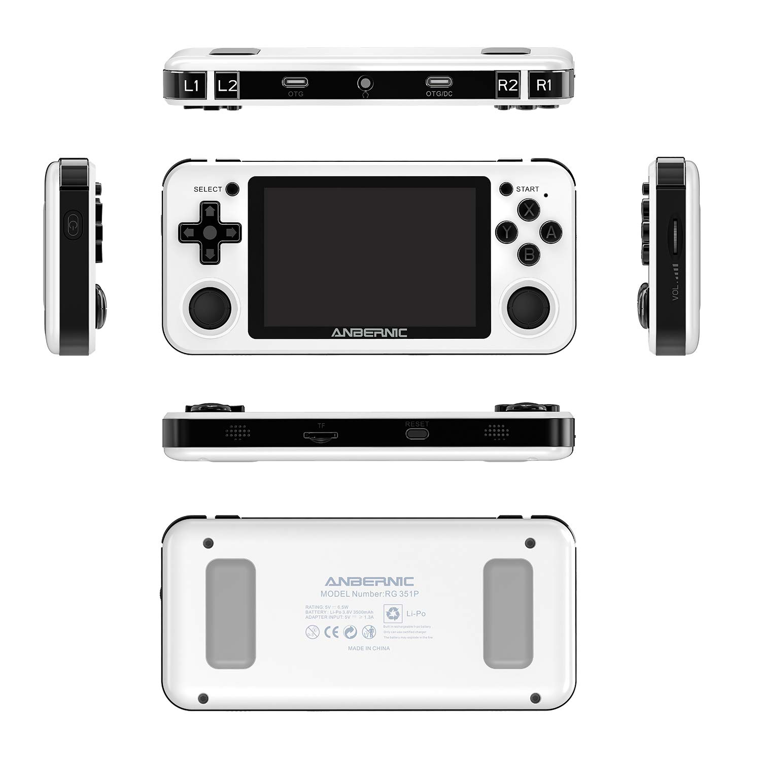 DREAMHAX RG351P Handheld Game Console with 64G TF Card 2500 Classic Games 3.5 Inch IPS Screen 3500mAh Battery, Video Games Player with Open Source System RK3326 Chip Quad-core 1.5GHz (Black)