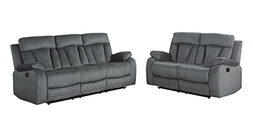 Blackjack Furniture Elton Microfiber Reclining Modern Living Room Loveseat, Sofa, Gray