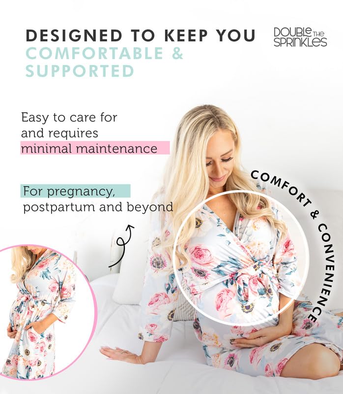 DOUBLE THE SPRINKLES Maternity Robe & Swaddle Set - Aspen & Green, Matching Mom & Baby Outfits, Hospital Gown, Blanket & Hat, Green Swaddle Blanket Large