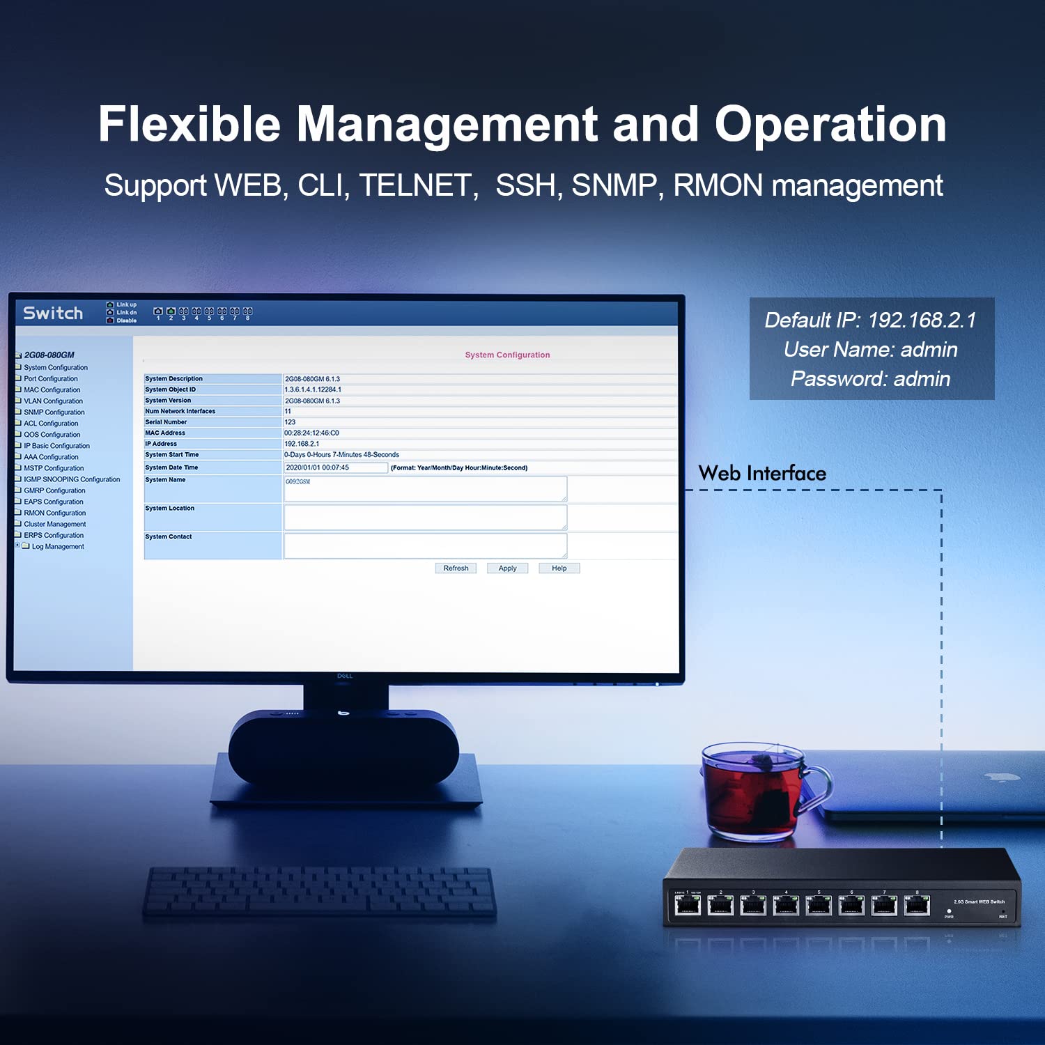 Binardat 8 Port 2.5G Managed Switch, 8 x 2.5 Gigabit RJ-45 Base-T Ports, Web Managed Multi-Gigabit Desktop Ethernet Switch
