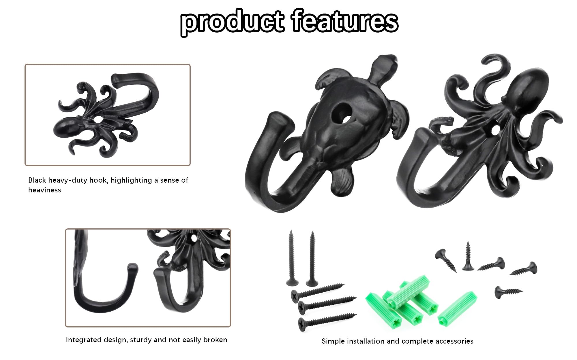 FANYUN 5 Pack Coat Hooks Wall Hooks, Octopus Decorative Wall Mounted Hooks Rustic Metal Hanger for Towel, Key Holder, Hanging Coats, Scarves, Bags, Purses, Backpacks Home Decor (Octopus)