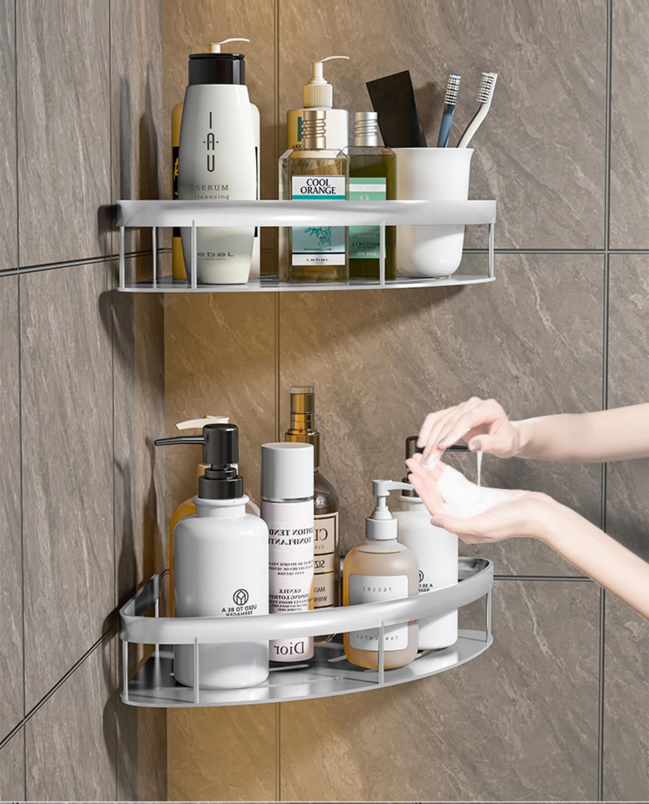 MXITA Corner Shower Caddy,Adhesive Shower Corner Organizer Shelves,Bathroom Shower Organizer Shelves,No Drilling, for Toilet, Bathroom, Dorm and Kitchen 2 Pack (black)