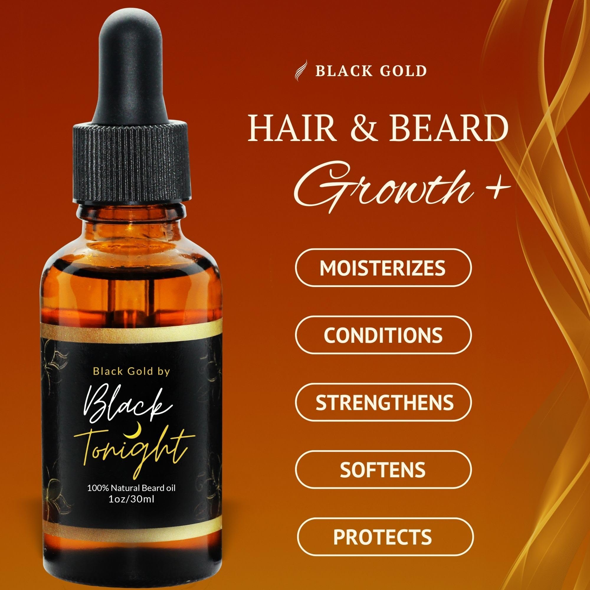 Black Tonight Premium Beard Oil β Organic Beard Growth Serum with Orange Citrus Scent β Luxury Beard & Hair Growth Serum that Softens, Conditions, Strengthens & Protects - 1oz