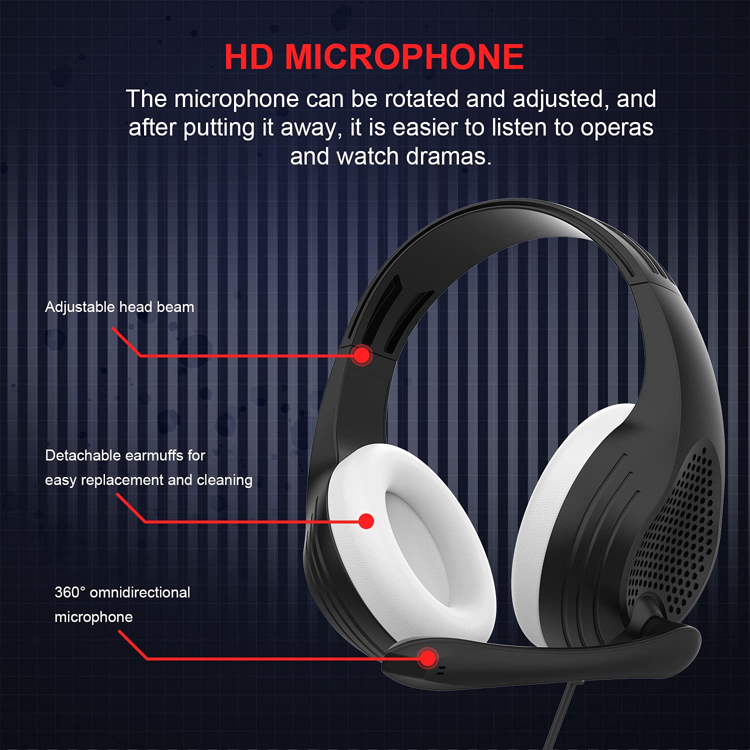 Anivia Over Ear Headset with Microphone, Stereo Volume Control Wired Headphones, Noise Cancelling Headset with Mic 3.5MM Jack for PC/Tablet/Gaming/Kindle/School/Travel/Online Learning, Black