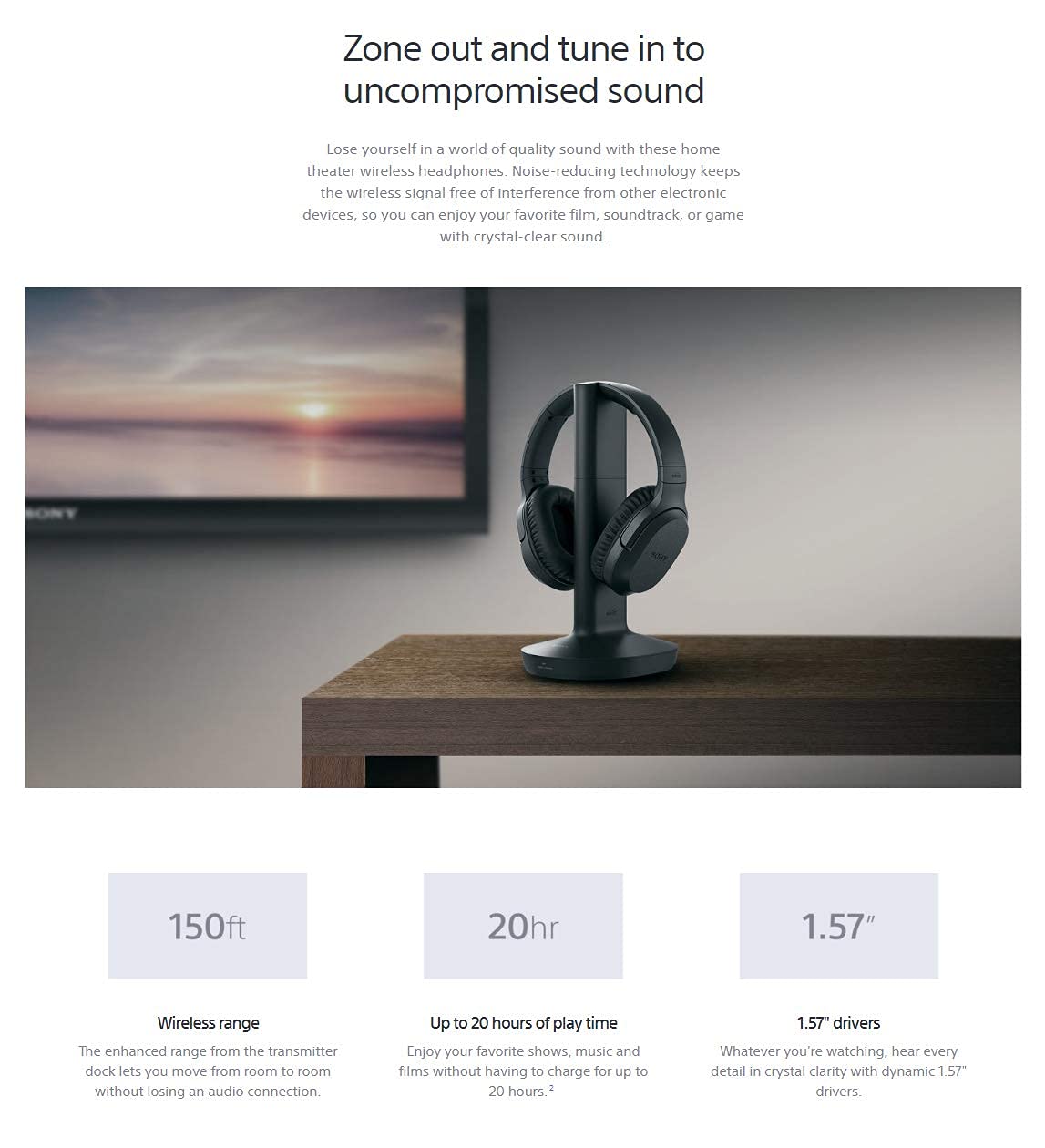 Sony Wireless RF Home Theater TV Headphones with Transmitter - 150-ft Wireless Range, Up to 20 Hours of Play Time (Black) & Zonoz Microfiber Cleaning Cloth Bundle