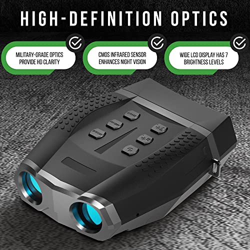 Bush Tech Night Vision Binoculars, Military-Grade Binoculars with Camera for Deer Hunting and Surveillance, Day and Night High-Power Binoculars with 4X Digital Zoom, 1312-Foot Range, 2.5β LCD Display