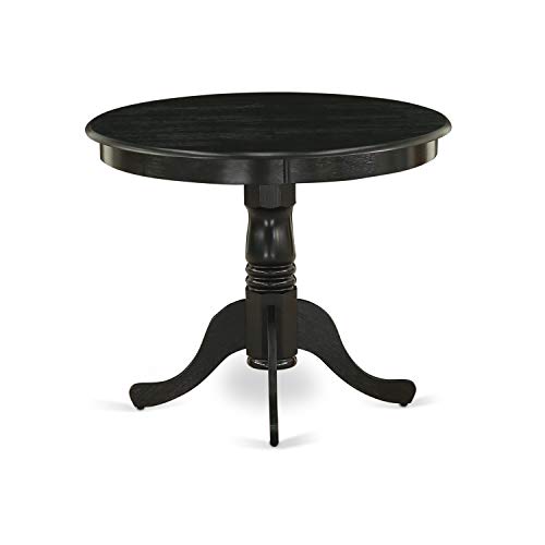East West Furniture ANVA5-BLK-C 5 Piece Dining Room Furniture Set Includes a Round Dining Table with Pedestal and 4 Linen Fabric Upholstered Chairs, 36x36 Inch, Black