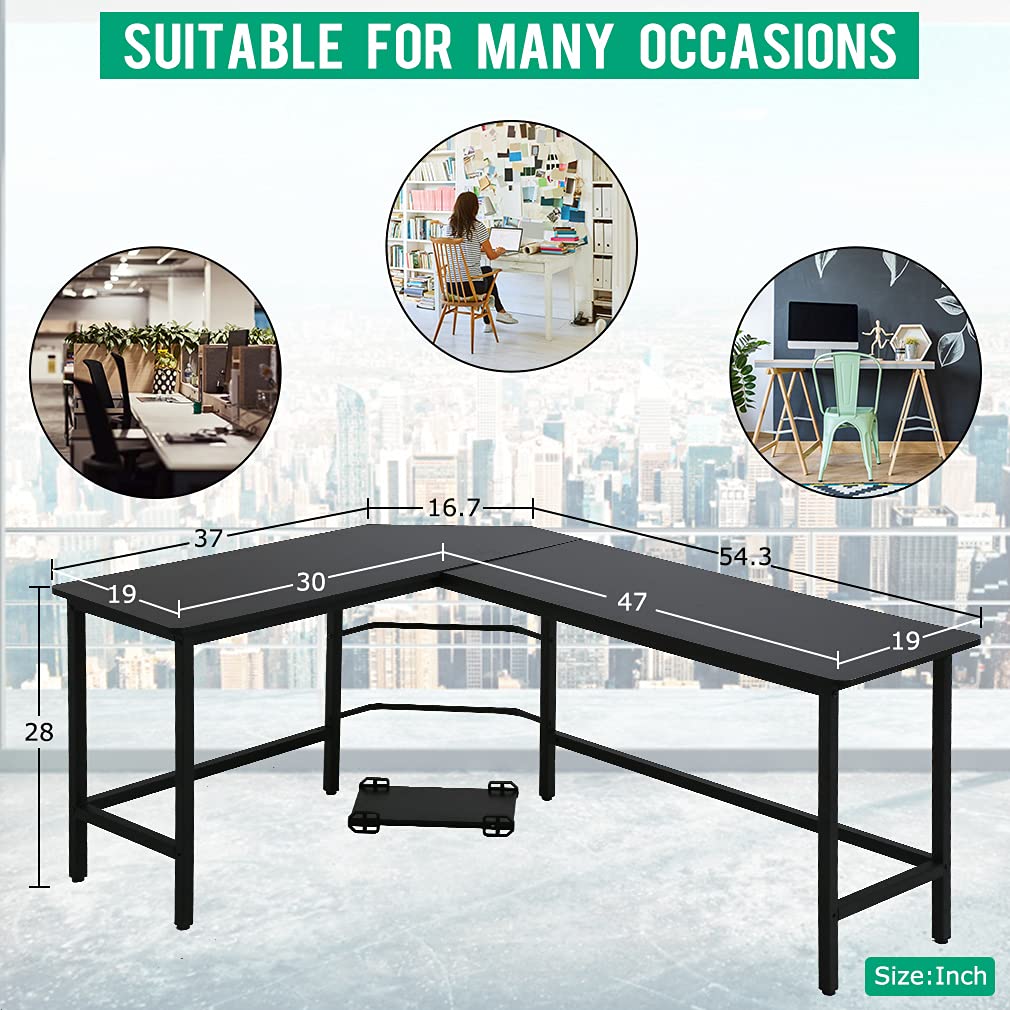 PayLessHere L Shaped Desk, 54" Gaming Desk, Computer Desk, L Desk, Home Office Desk Space Corner Study Desk Workstation Easy to Assemble(Black)