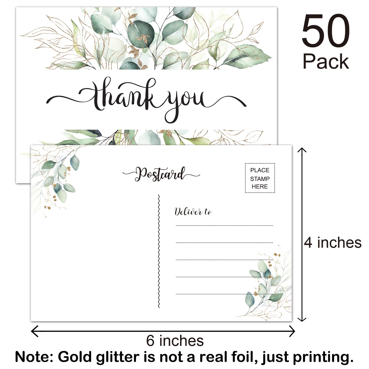 EKSPLODI 50 Thank You Postcards, Rustic Greenery, Thank You Note Card for Weddings, Receptions, Baby or Bridal Showers, Birthdays, Parties,Holiday, Retirement.