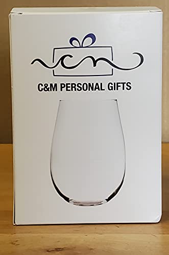 C & M Personal Gifts Stemless Wine Glass – Retirement Goodbye Tension Hello Pension Etched Distinctive Cocktail Glass Made from Lead-Free Crystal Material – Ideal for Retired Person – 17 Oz