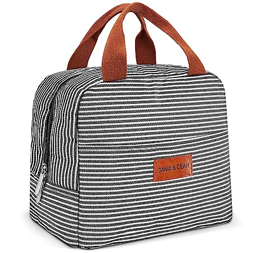 DANIA & DEAN Insulated Lunch bag, Durable Freezable Lunch Box for Women/Men Double Zippers Wide Open Tote Bag Leakproof Thermal and Cooler Reusable Lunch Tote Bag for Office/Outdoor