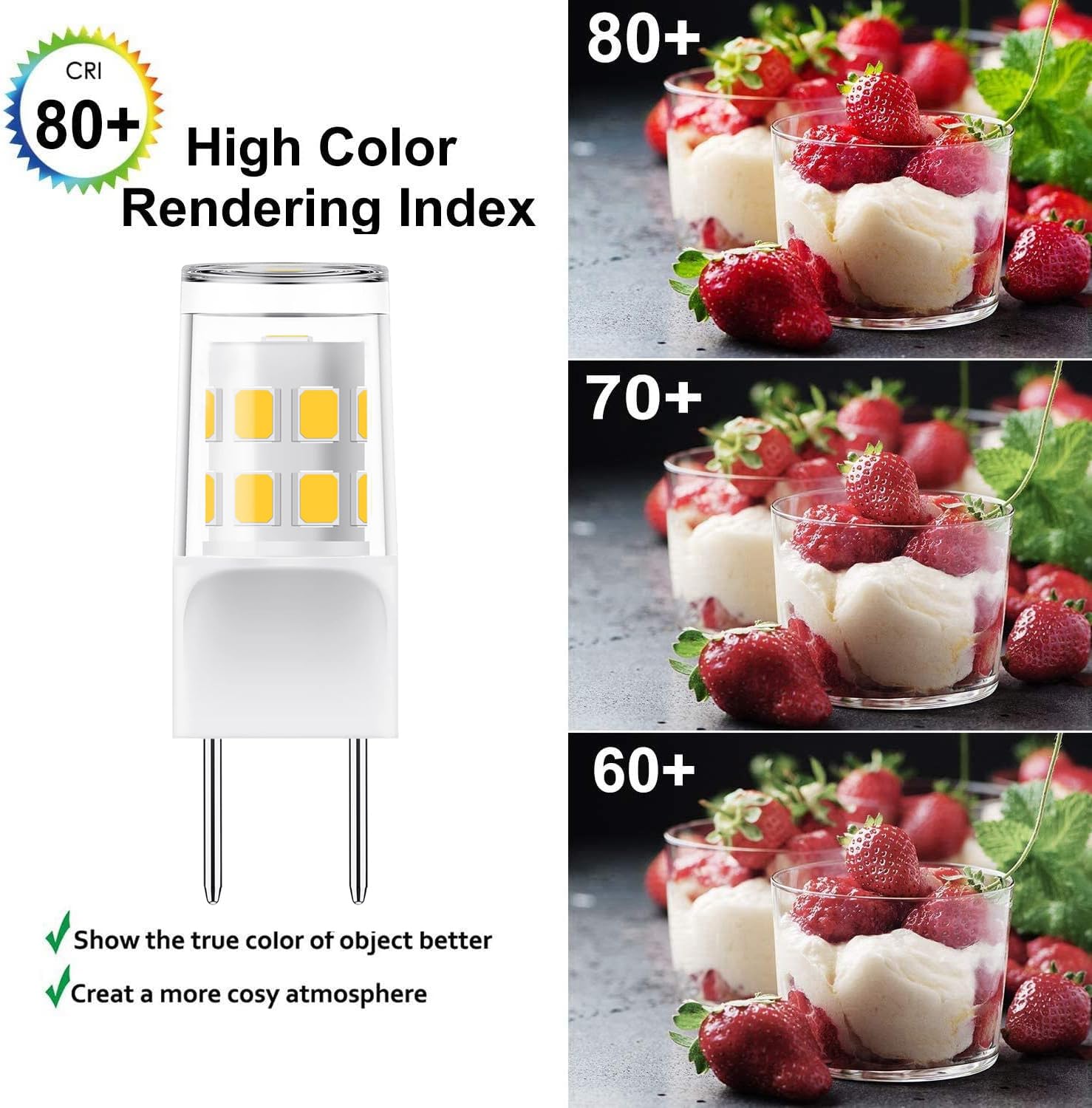 YKWCW G8 LED Bulb, 3W Equivalent to 20W-25W Halogen Bulb, T4 JCD Type Bi-Pin G8 Base, 120V Puck Light Bulbs for Under Cabinet Light, Under Counter Kitchen Lighting, 3000K Warm White (5 Pack)
