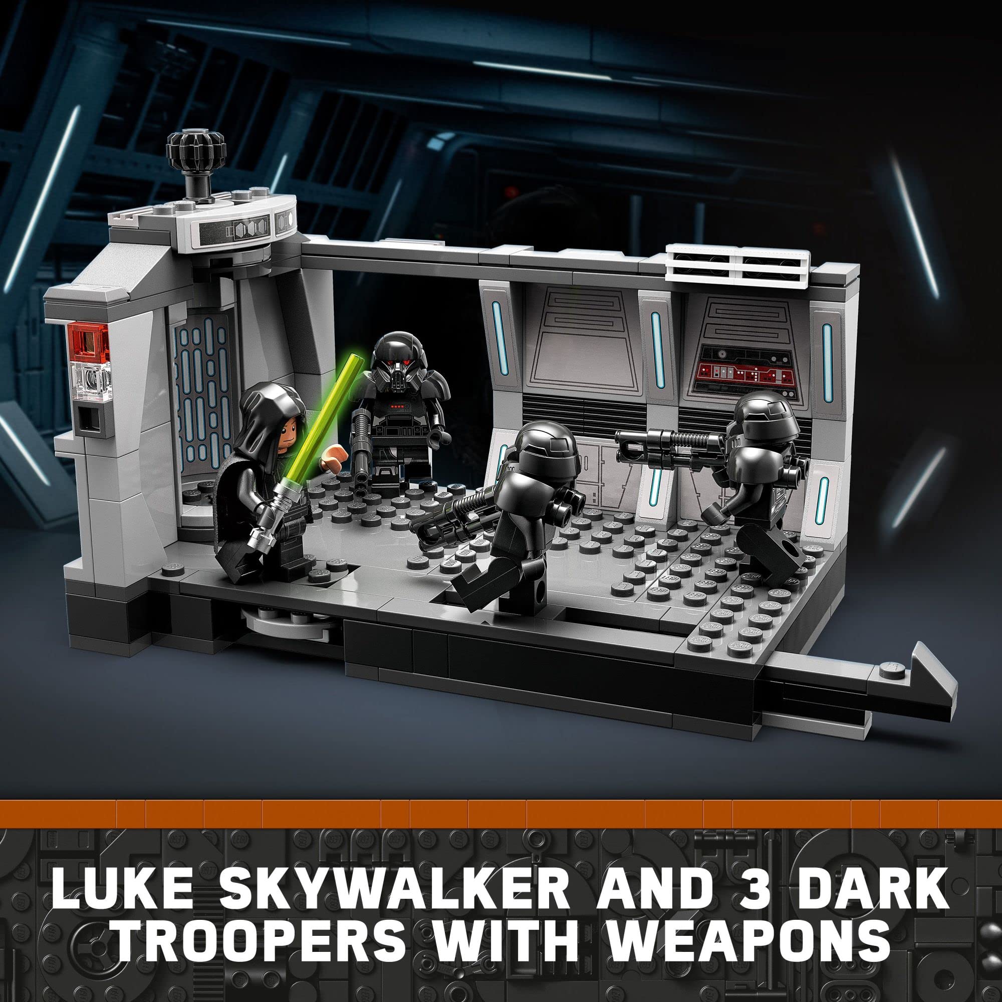 LEGO Star Wars Dark Trooper Attack Set, Mandalorian Toy 75324, with Revolving Elevator, Luke Skywalker Minifigure and Lightsaber, Pretend Play Building Set for Kids Age 8+ Years Old