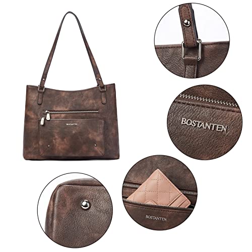 BOSTANTEN Women Handbag Leather Shoulder Bags Soft Designer Top Handle Purse (Brown 2)