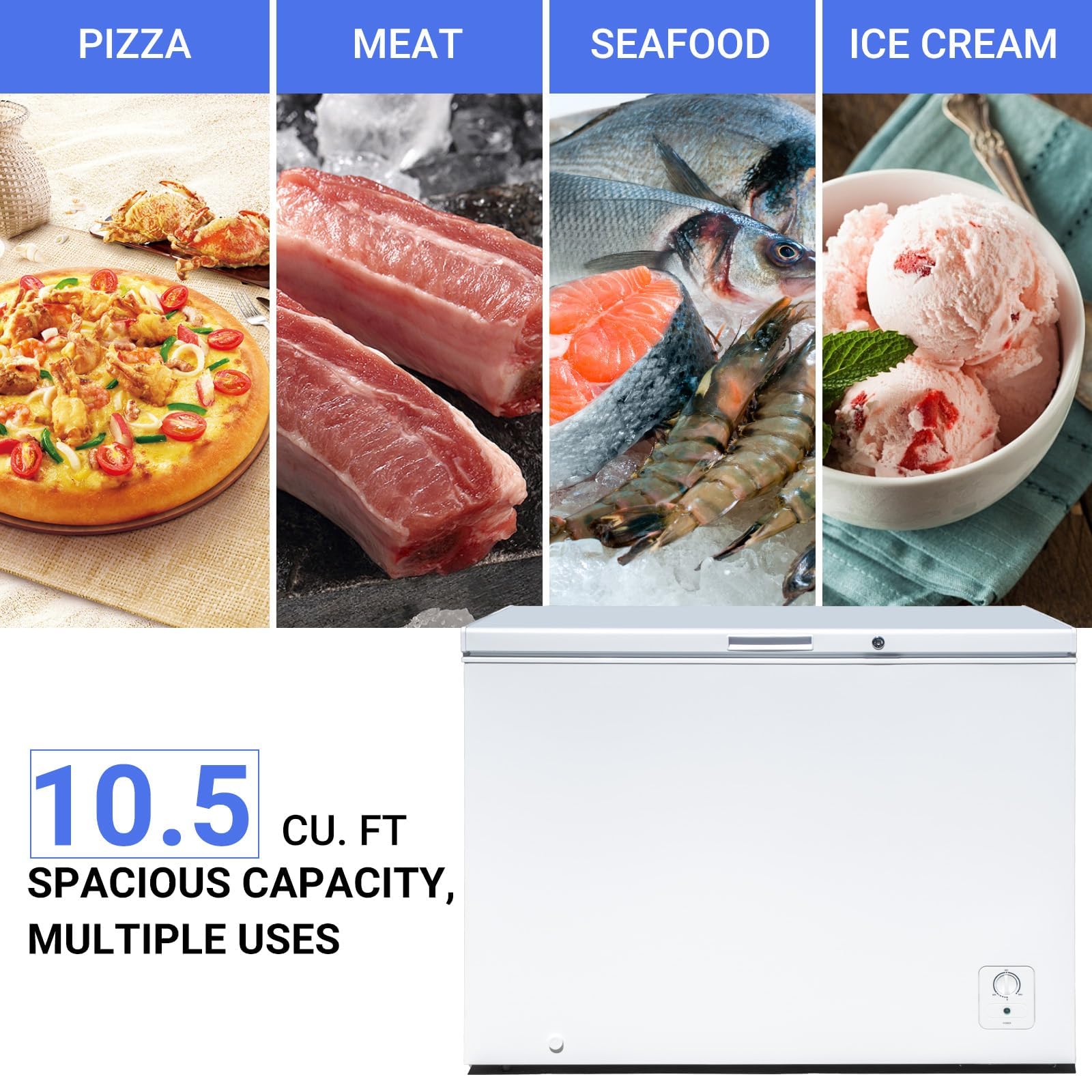 Chest Freezer 5.0 Cu.Ft Deep Freezer, Garage Feezers Top Door Refrigerator with 4 Removable Baskets, Manual Defrost Compact Small Freezer, Restaurant,White