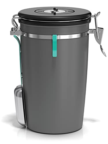 Coffee Gator Coffee Canister, Airtight Coffee Storage Container for Ground Beans with Magnetic Scoop - Large, 22oz, Gray