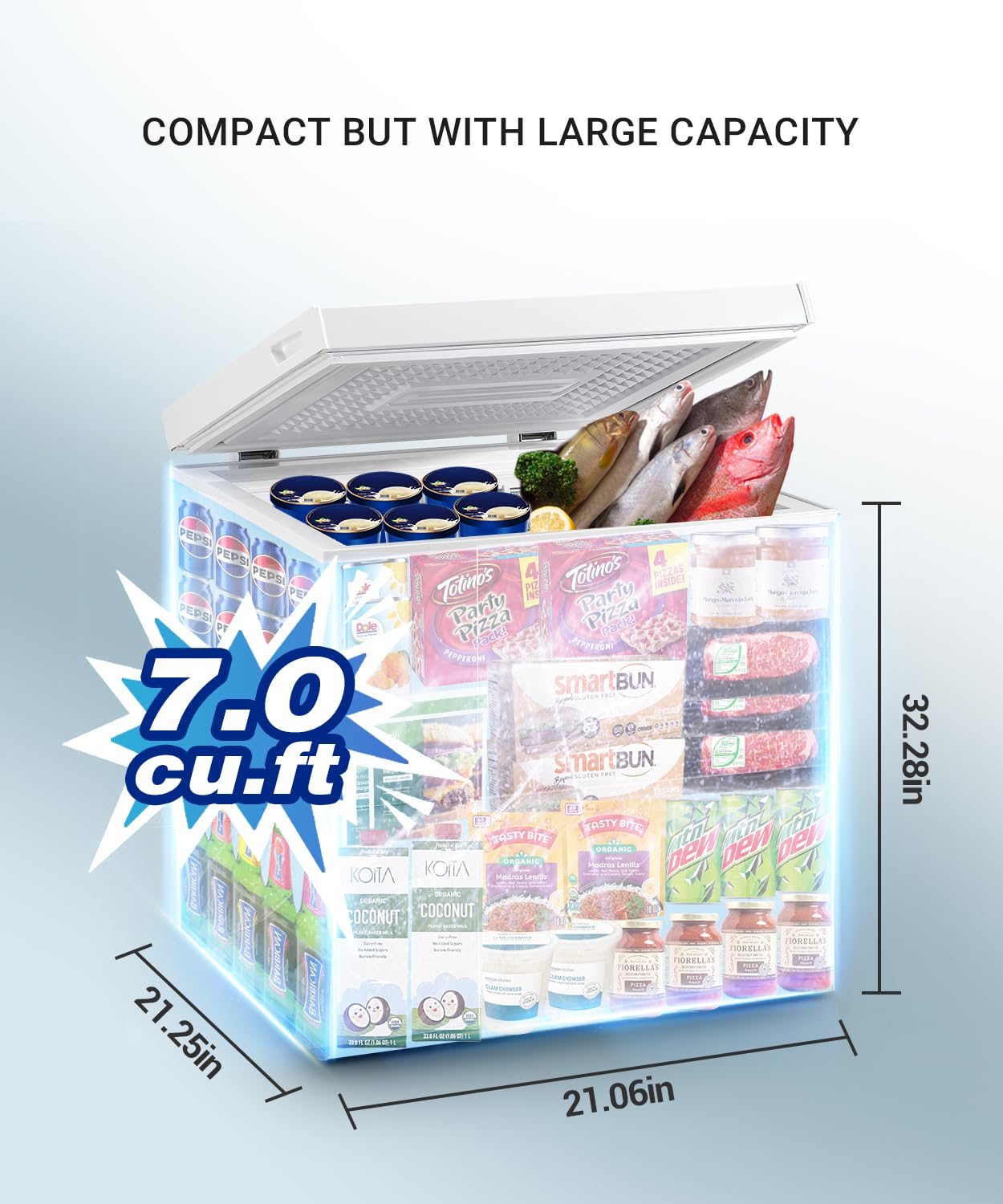 Chest Freezer 7.0 cu.ft Compact Freezer Top Door, White Deep Freezer Low Noise 7-grade Temperature Control Manual defrost with 2 Removable Basket, Applicable to Kitchen Office Bar