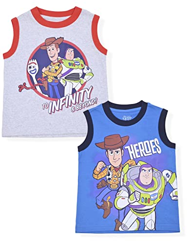Disney Toy Story Woody & Buzz Lightyear Boys’ 2 Pack Tank Top for Toddler and Little Kids - Blue/Grey