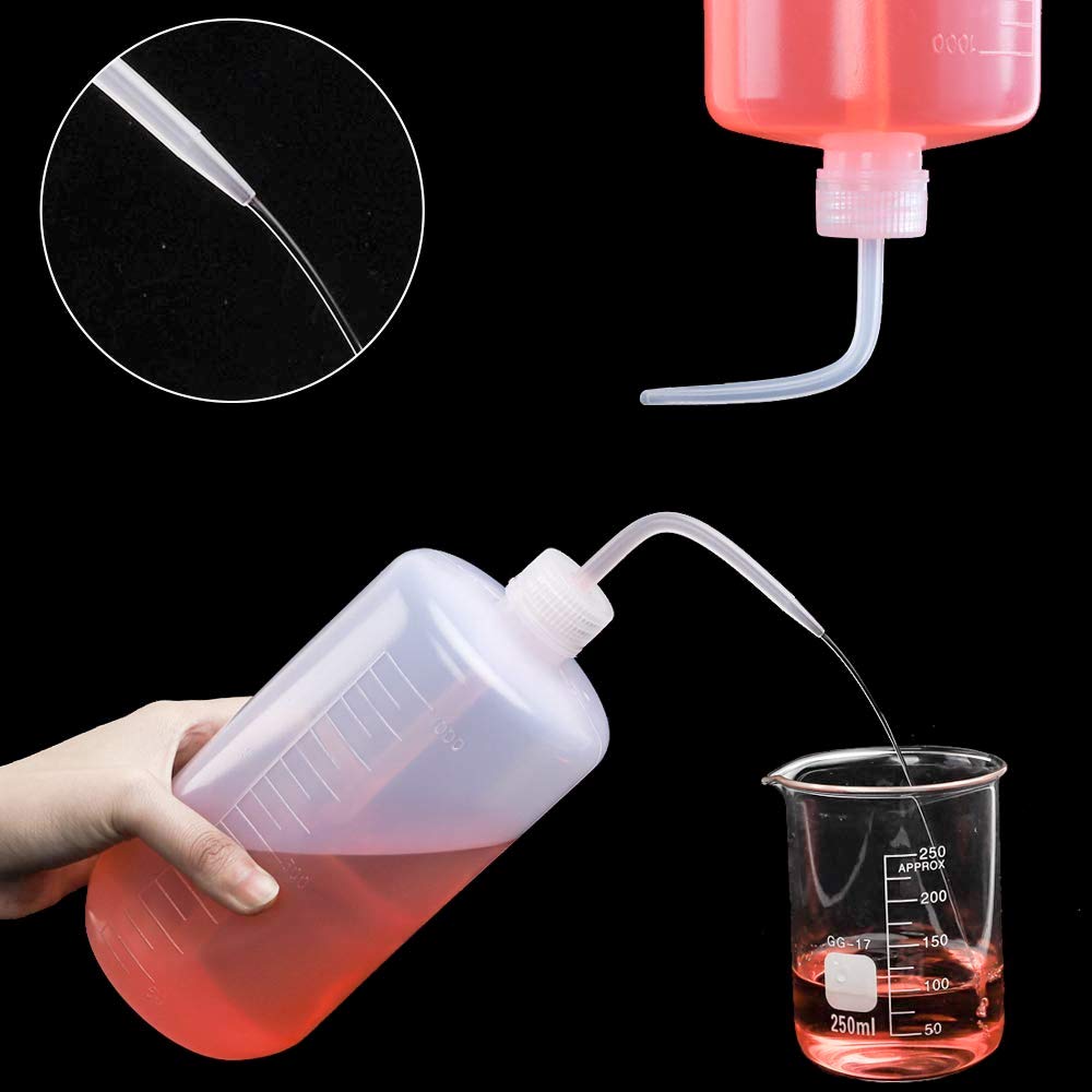 SUPERLELE 1000ml Safety Wash Bottle, Plastic Squeeze Bottles, Lab Squirt Tattoo Bottle, LDPE, with Narrow Mouth and Scale Labels (33oz x 3 Bottle)