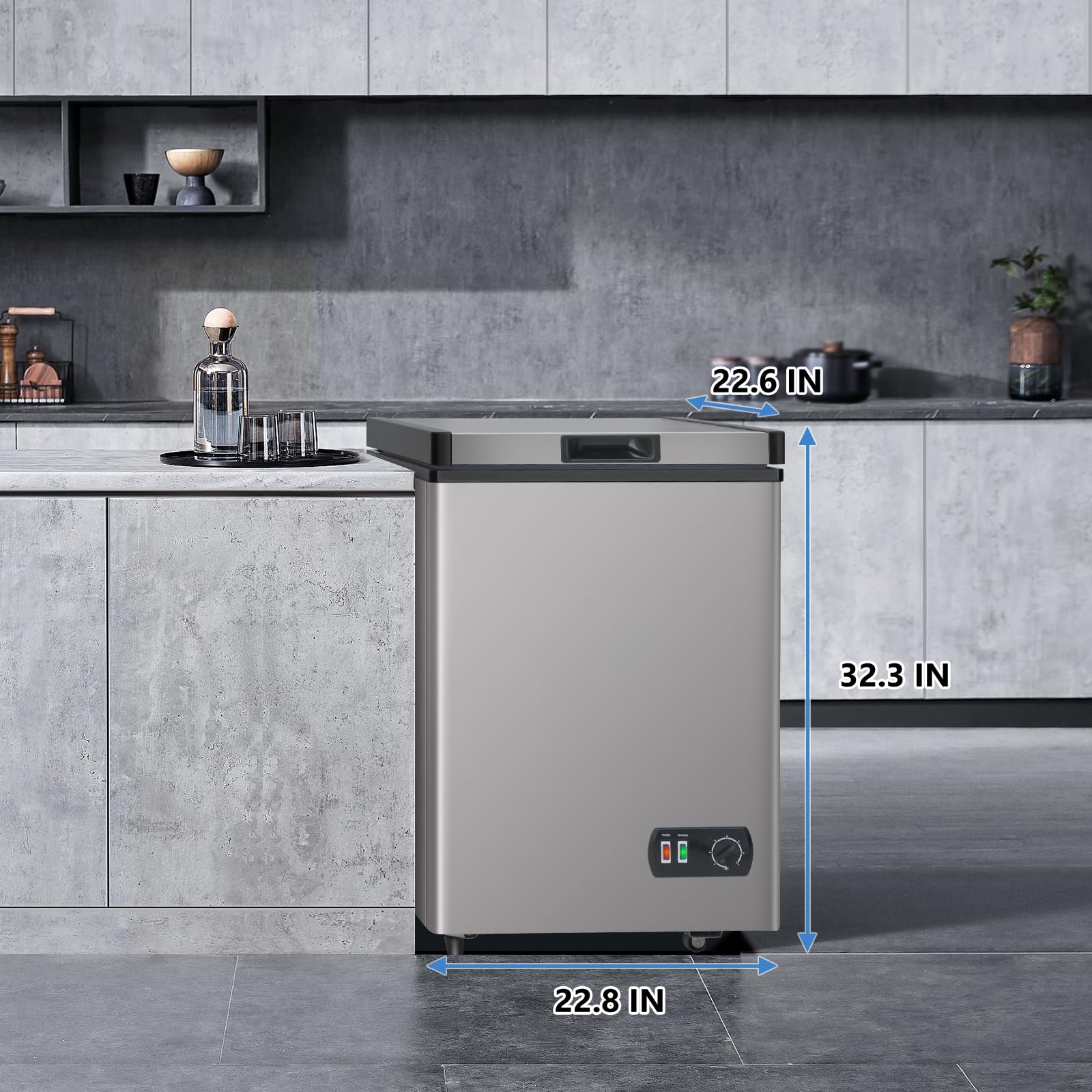 Chest Freezer, 3.8 Cu Ft Compact Deep Freezer With Fast Cooling & Convenient Pulley, Perfect for Kitchen Parlor, Small Freezer With Low Noise & Energy Saving, Titanium Gray