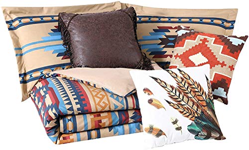 Chezmoi Collection Wyoming 7-Piece Southwestern Geometric Tribal Comforter Set - Printed Multicolor Beige Brown Blue Red Bedding Set, California King