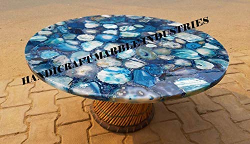 Blue Agate Stone Round Dining Table Top, Blue Agate Stone Round Coffee Table Top, Blue Agate Stone Round Centre Table Top, Home Decor, Piece Of Conversation, Family Heir Loom