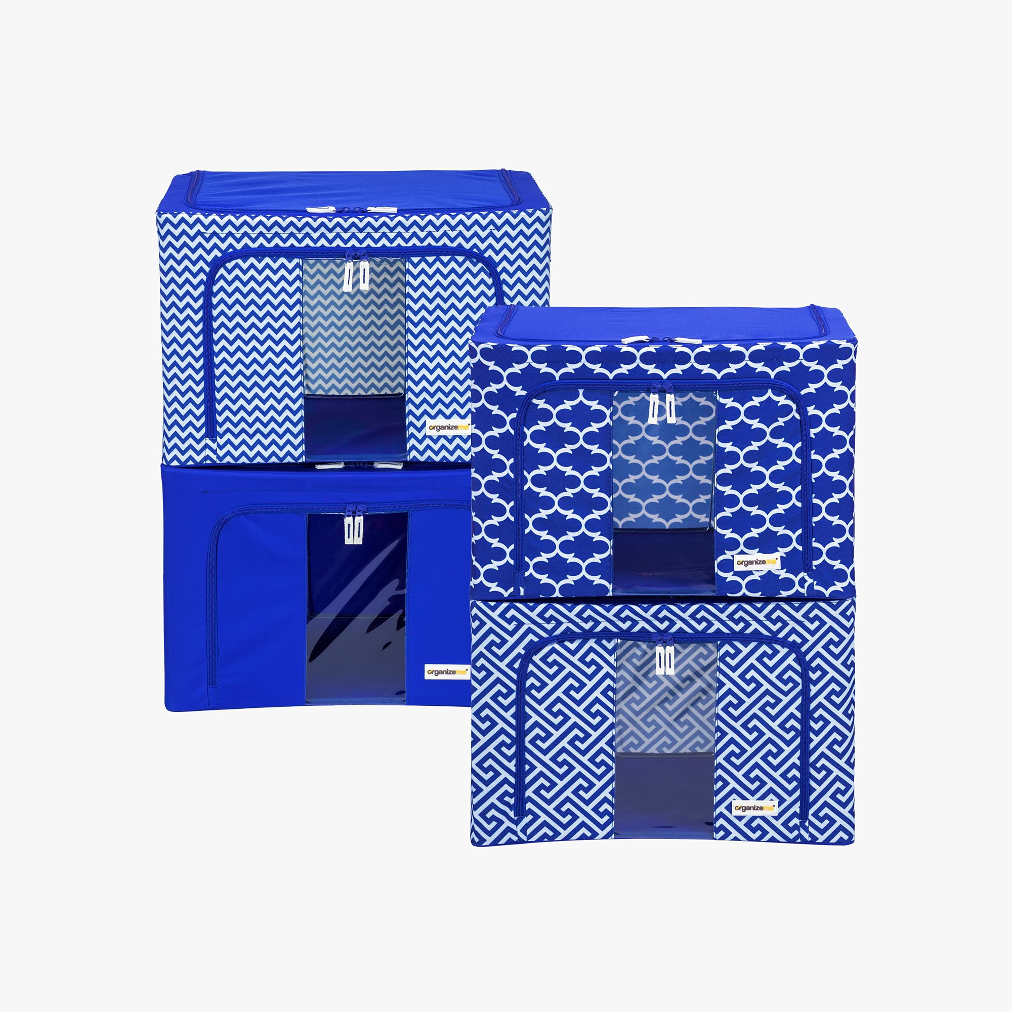 Foldable Clothes Storage Bag Organizer Pop Up Bins Strong Handle Quality Fabric for Collapsible Closet Boxes 4 Pack (Large) (Blue COBALT)