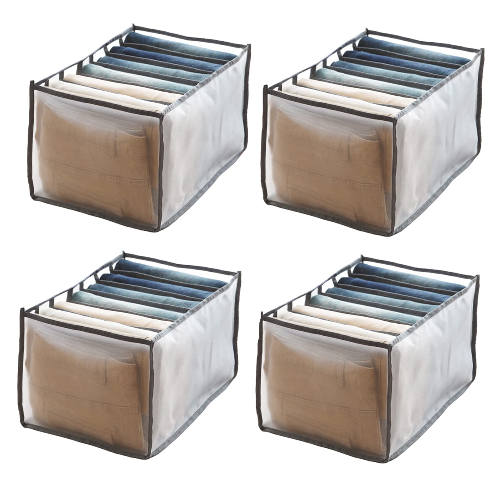 LELEBEAR Washable Wardrobe Clothes Organizer for Closet - 7 Grids Washable Wardrobe Clothes Organizers, Used for Household Clothes Sorting (Gray L,4)