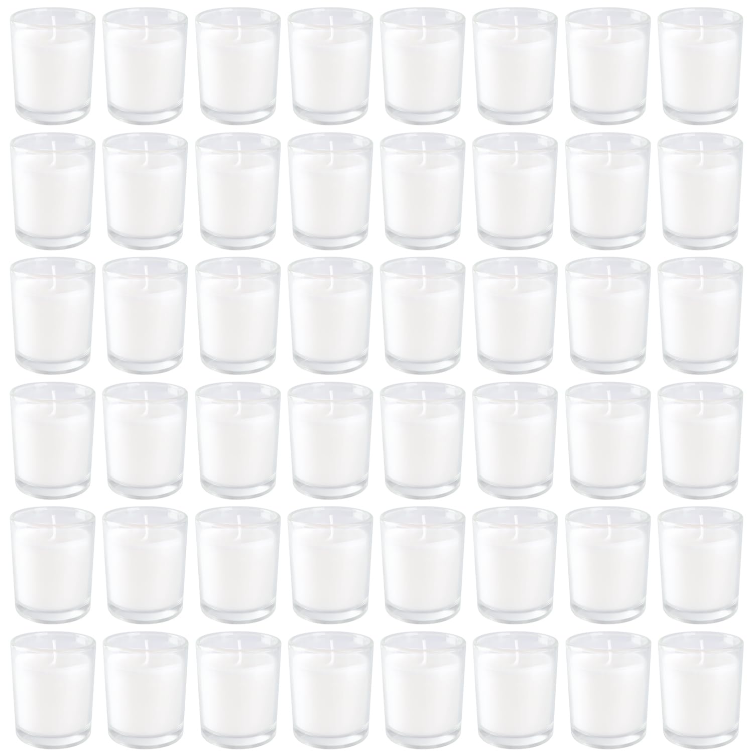 YOROXRG 48 Pack White Unscented Clear Glass Filled Votive Candles. Hand Poured Wax Candle Ideal Gifts for Aromatherapy Spa Weddings Birthdays Holidays Party (White)