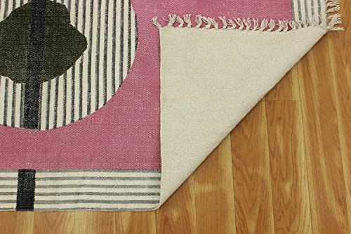 Casavani Indian Handmade Pink, Black Solid Area Rug Boho Kilim Flat Weave Indoor Hall Room Decor Carpet Throw Rug Boho Rugs for Bedroom Living Room Bathroom Balcony 2.6x8 Feet Runner