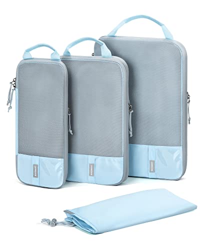 Compression Packing Cubes for Suitcases, BAGSMART 4 Set Travel Organizer Cubes for Travel Essentials, Expandable Luggage Suitcase Organizer Bags Set, Lightweight Packing Organizers as Travel Accessories for Women / Men