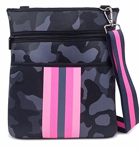 lemonbella The Emmy Neoprene Crosssbody Navy with Pink, Women’s Crossbody Purse, Neoprene Crossbody Purse, Neoprene Bag