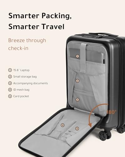 Carry on Luggage Luggage 22x14x9 Airline Approved, PC Hard Shell Suitcase with USB Port, Expandable Luggage with Laptop Compartment